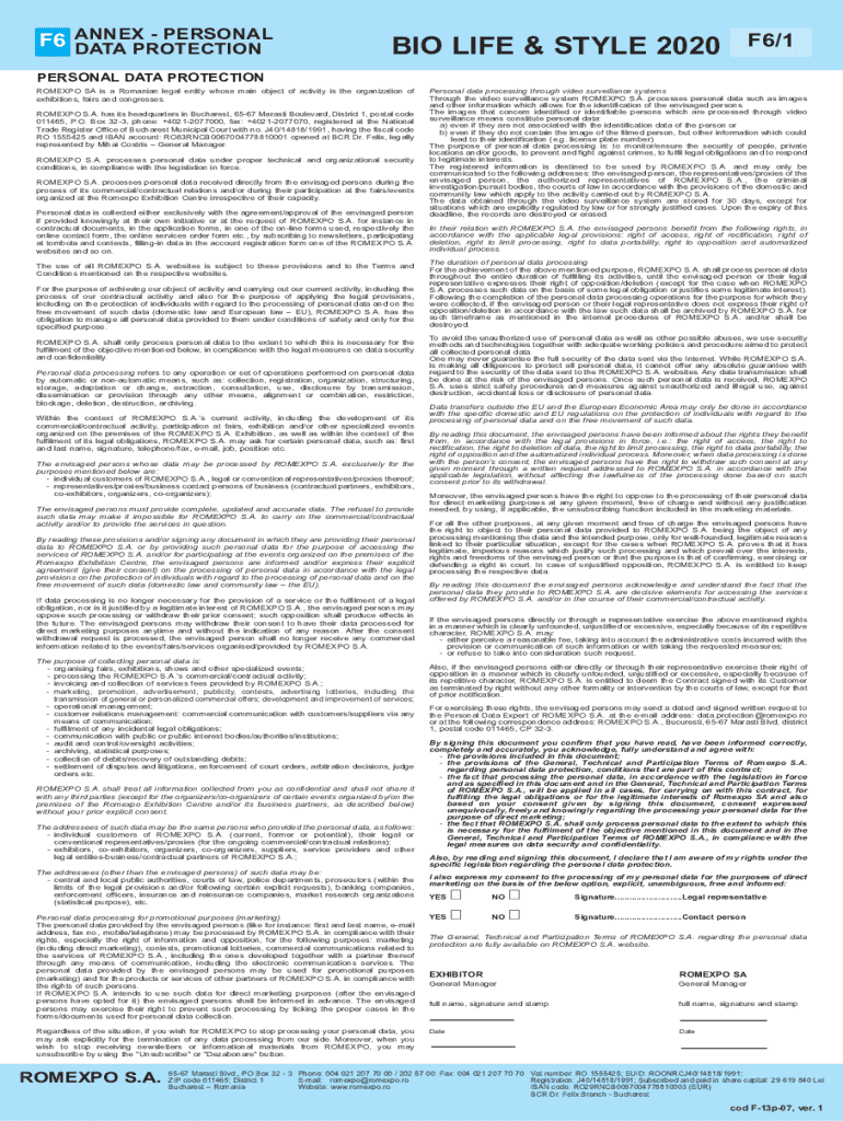 Fillable Online Fillable Online F6 ANNEX - PERSONAL F6/1 DATA ...