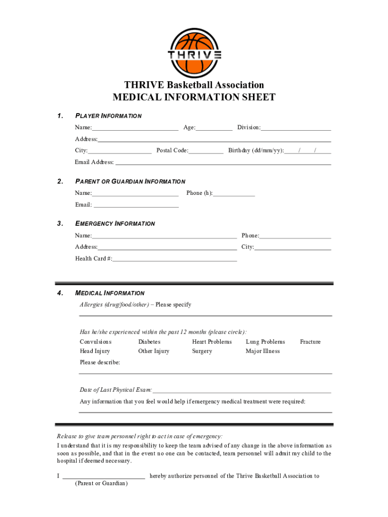 Fillable Online THRIVE Medical Form.doc Fax Email Print - pdfFiller