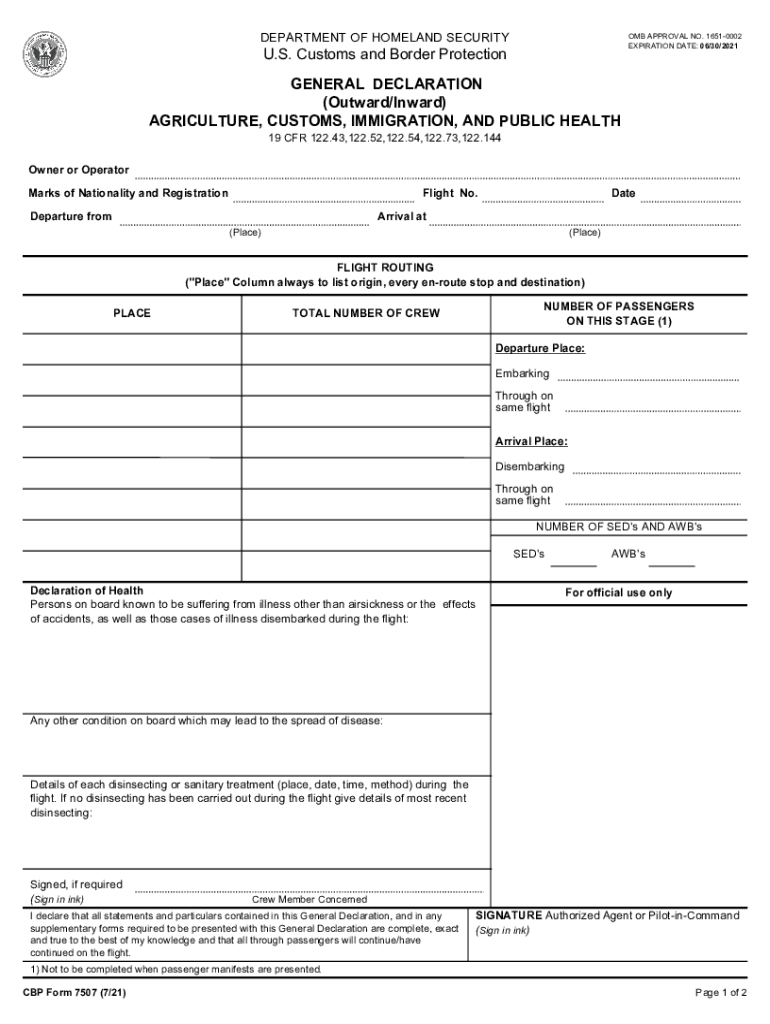 Fillable Online CBP Form 7507 Fax Email Print - pdfFiller