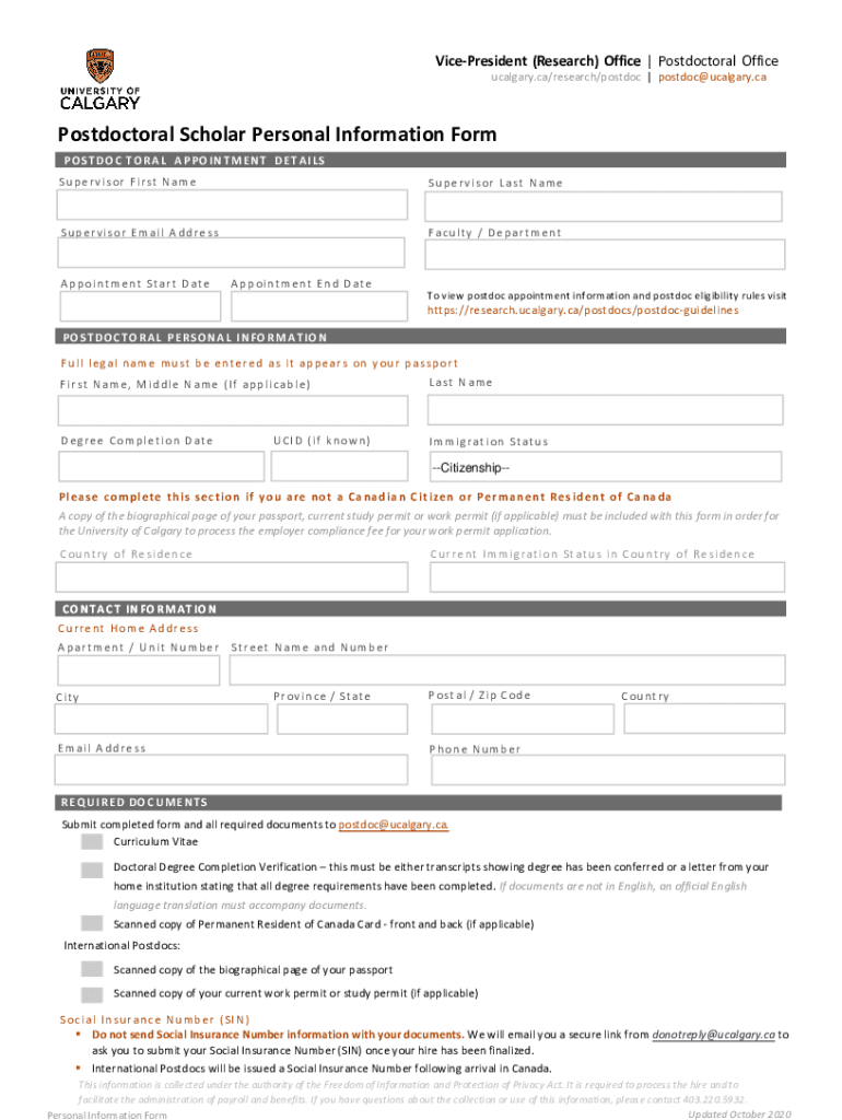 Fillable Online Guest Postdoctoral Scholar Personal Information Form Fax Email Print - pdfFiller