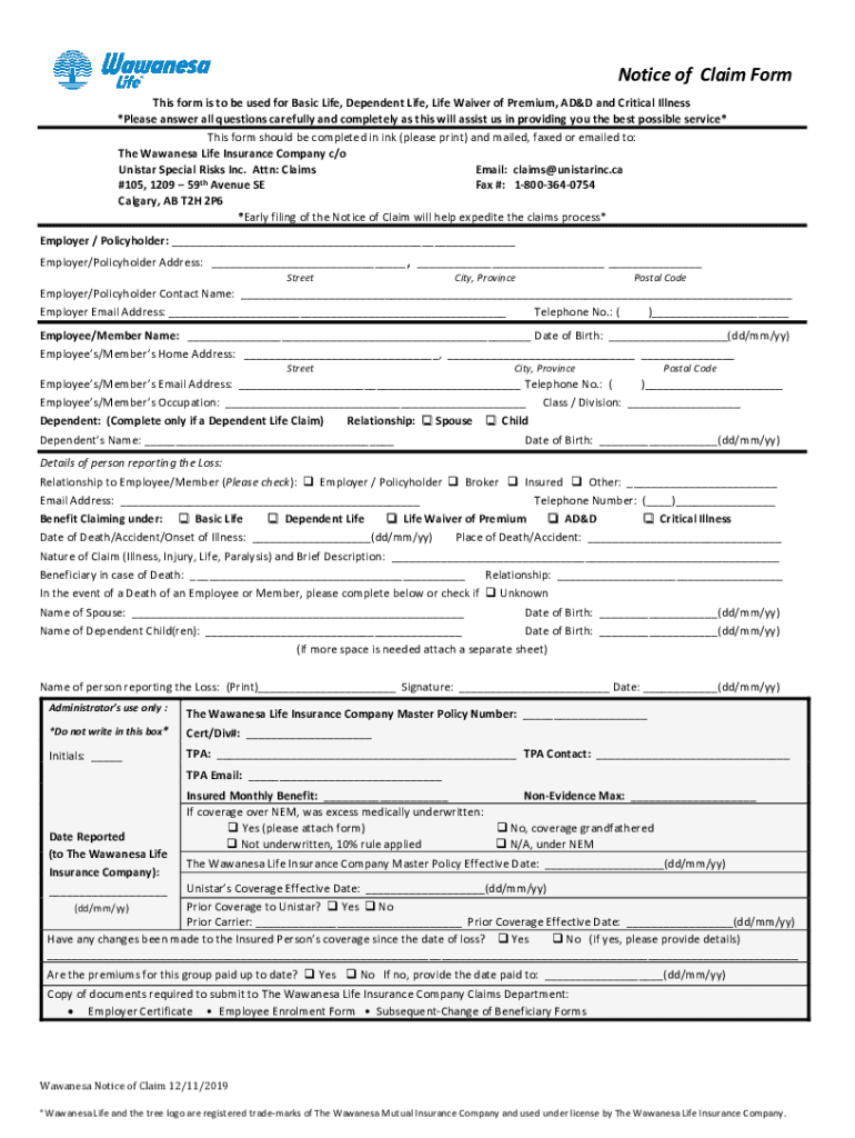Fillable Online Notice of Long-Term Disability (LTD) Claim Form Fax ...