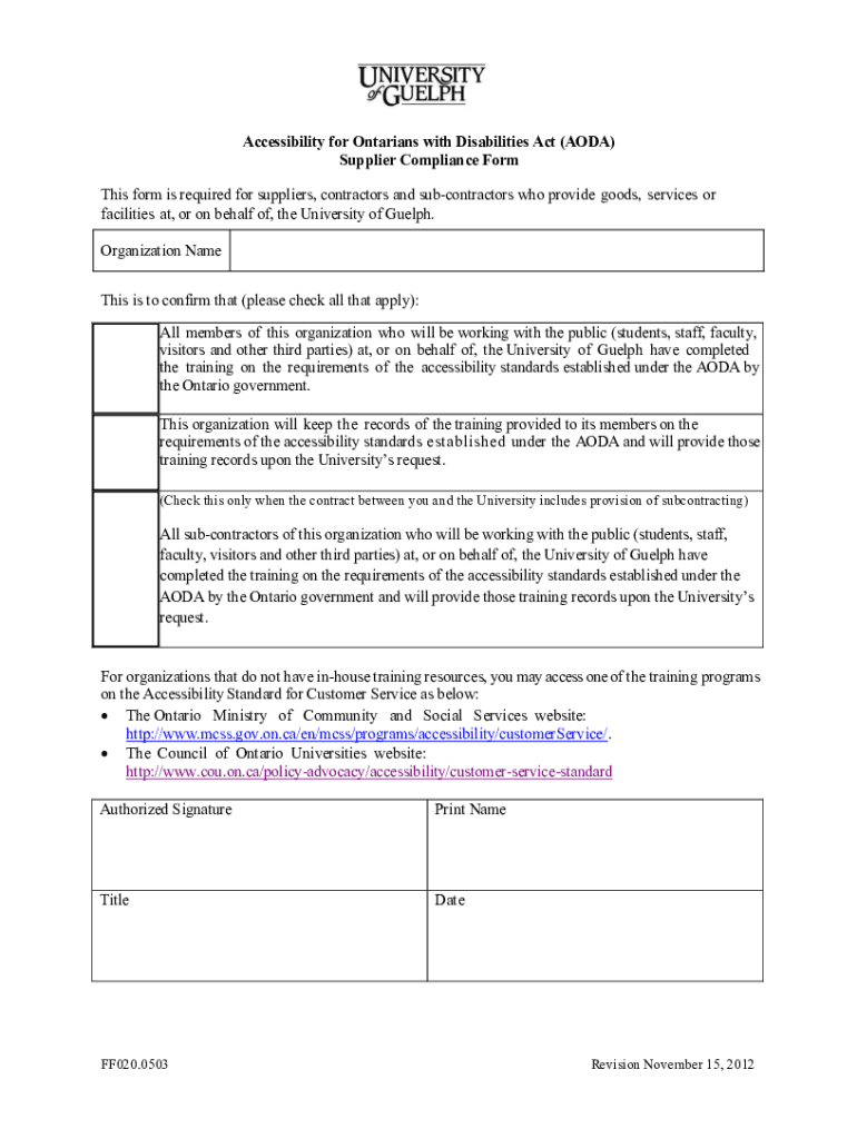 Fillable Online Accessibility for Ontarians with Disabilities Act (AODA ...