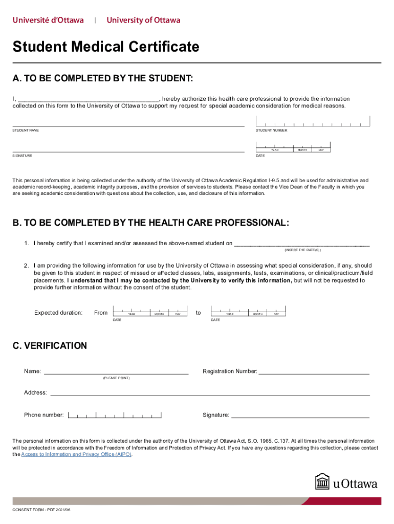 Fillable Online arts uottawa Student Medical Certificate. Student ...