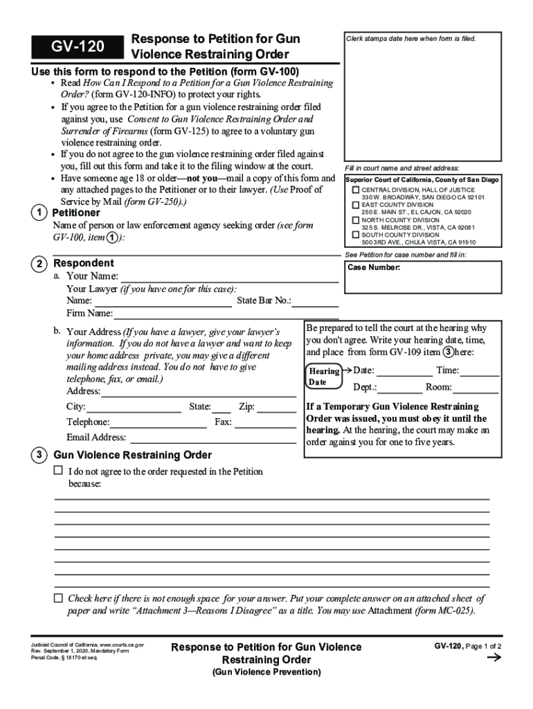 Fillable Online Gun Violence Restraining Order Respondent Packet Fax ...