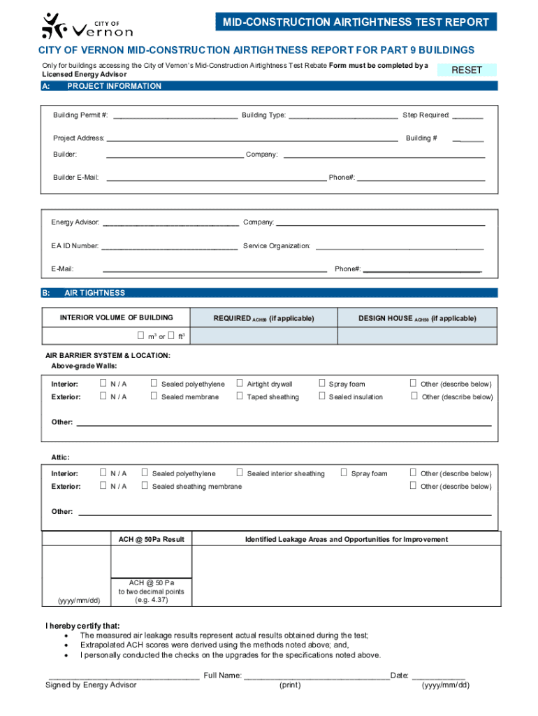 Fillable Online Mid-Construction Airtightness Test Report for Part 9 ...