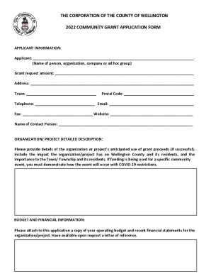 Fillable Online Community Grant Application Form - County of Wellington ...