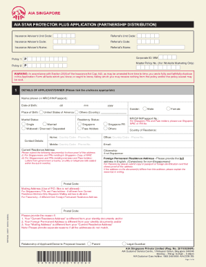 Fillable Online Fillable Online AIA Star Protector Plus Application ...