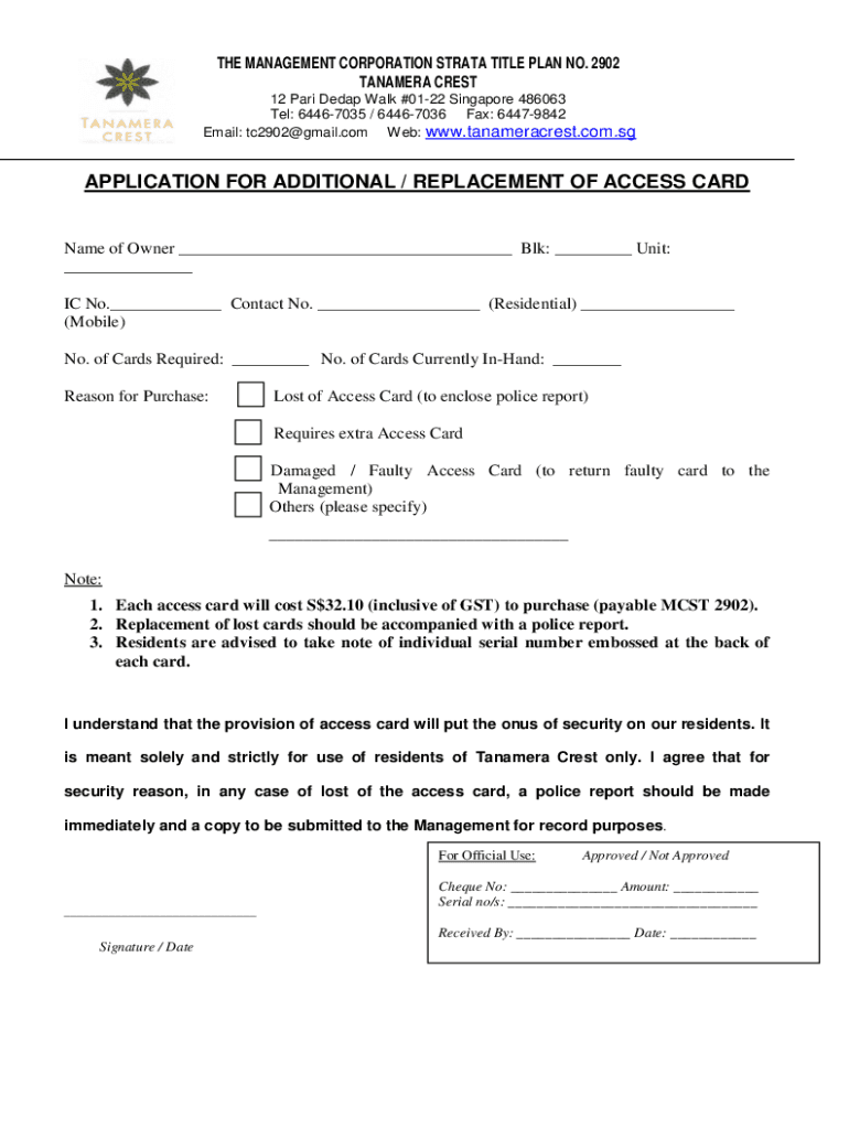 Fillable Online THE MANAGEMENT CORPORATION STRATA TITLE PLAN NO. 2902 ... Fax Email Print ...