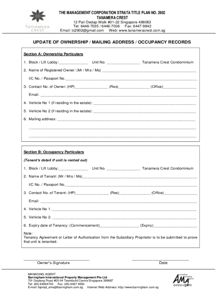 Fillable Online Management Corpn-Strata Title Plan No. 2902 TheYellow ...