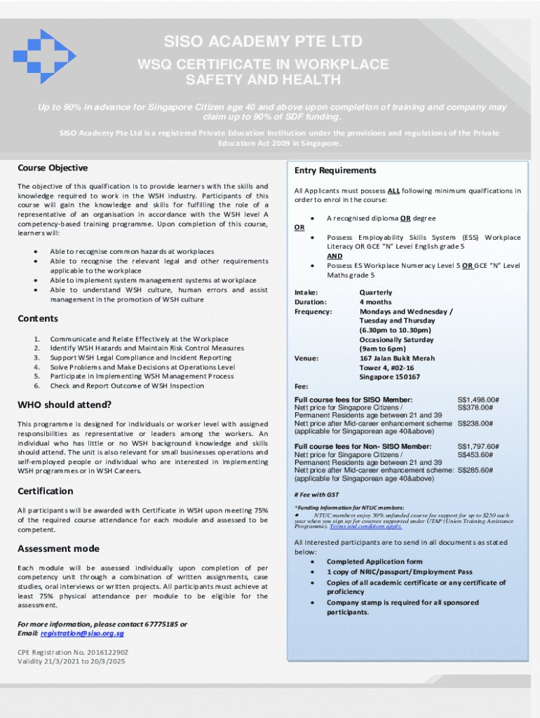 Fillable Online WSQ CERTIFICATE IN WORKPLACE Fax Email Print - pdfFiller