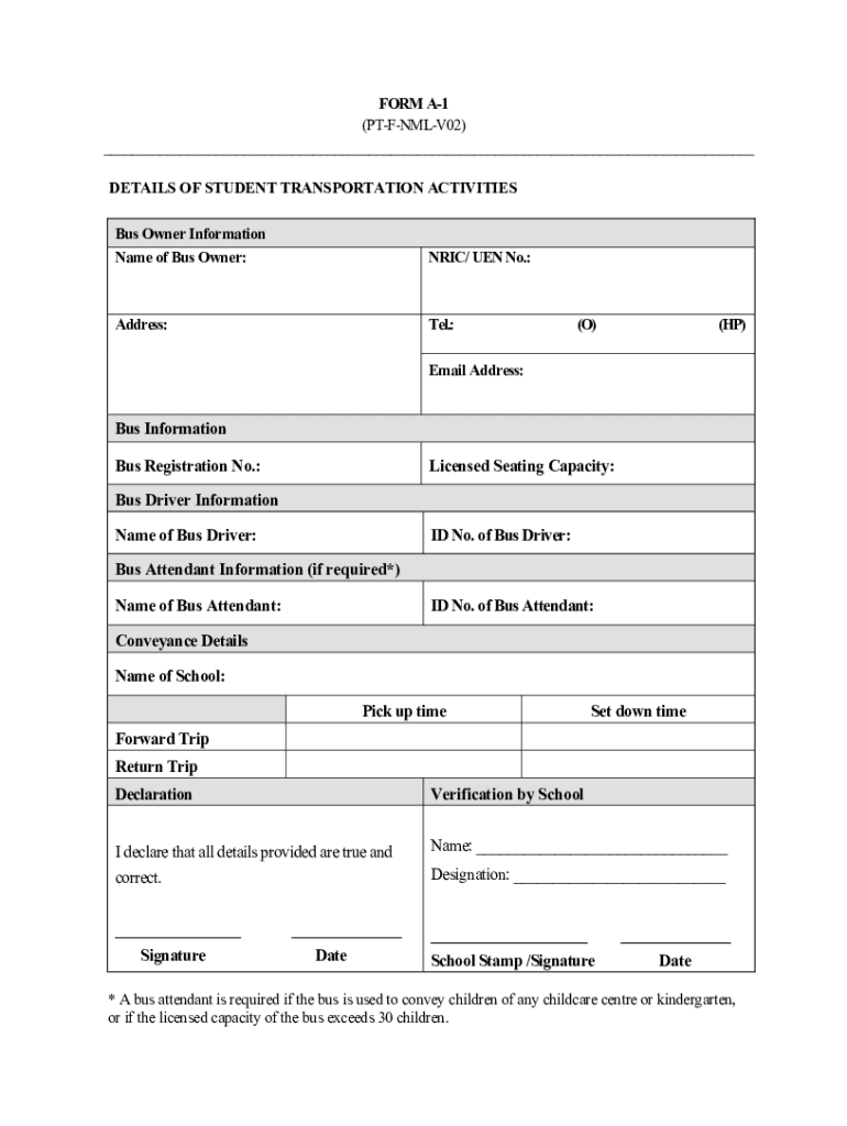 Fillable Online FORM A-1 (PT-F-NML-V02) - Land Transport Authority Fax ...