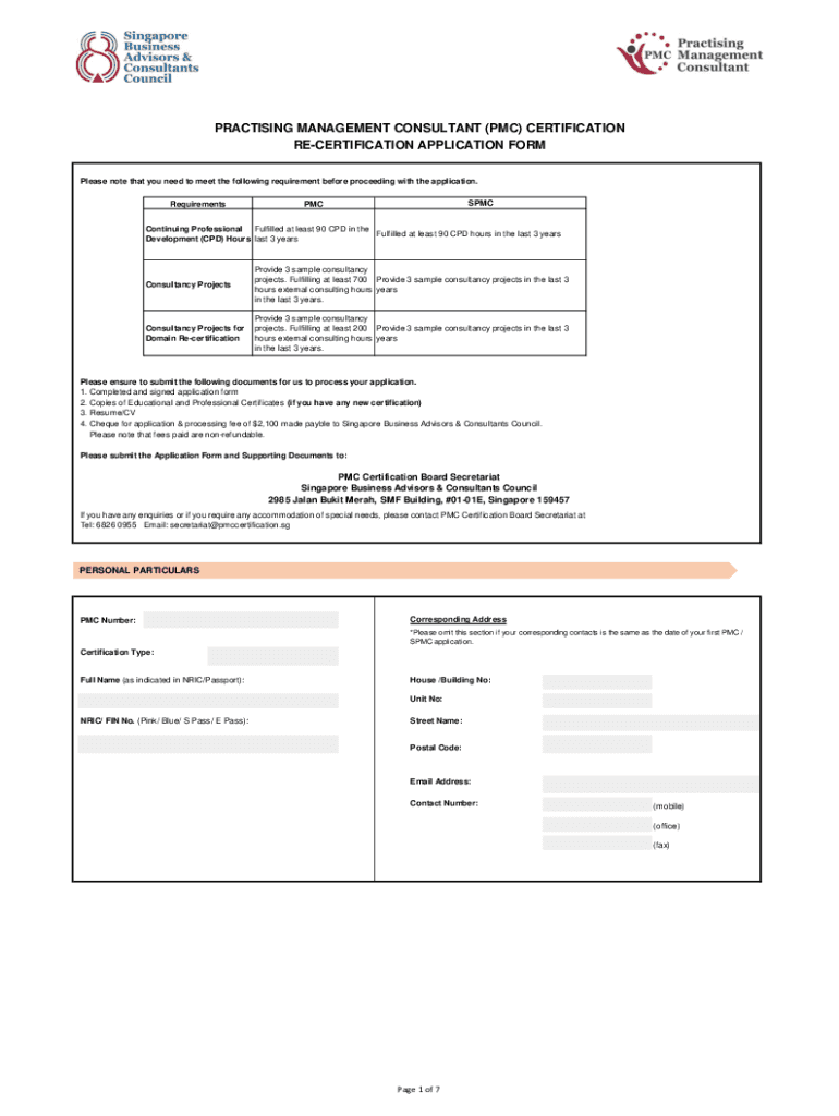 Fillable Online PRACTISING MANAGEMENT CONSULTANT (PMC) DOMAIN ... Fax ...