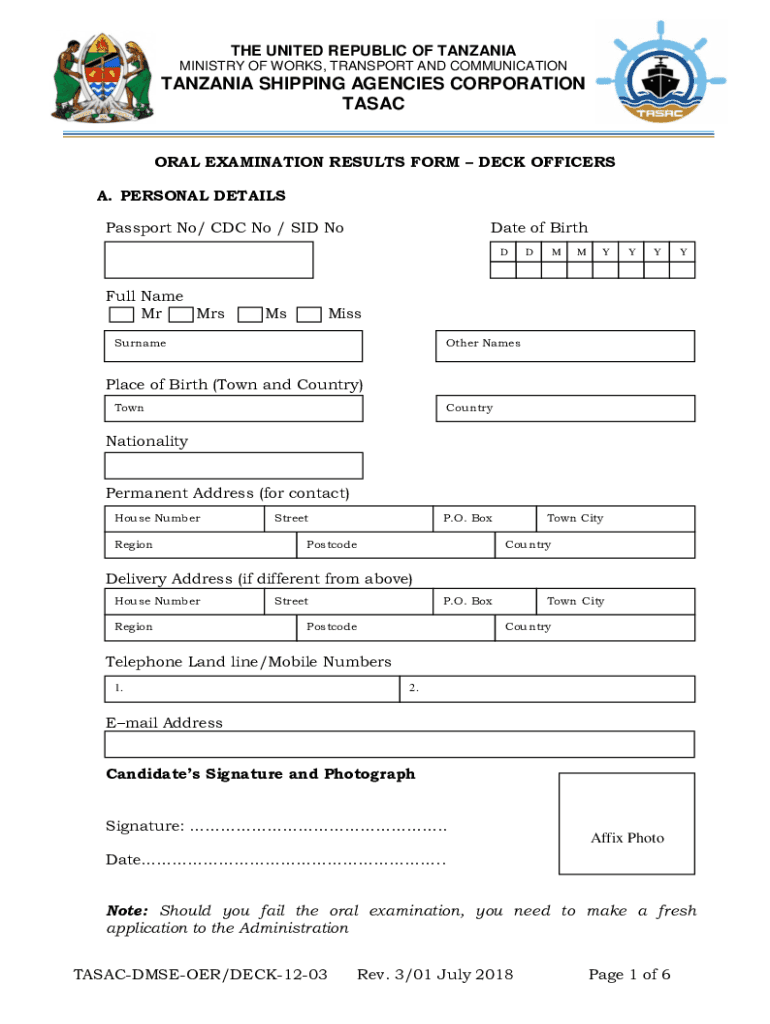 Fillable Online www.tasac.go.tzuploadspublicationsOral Examination ...