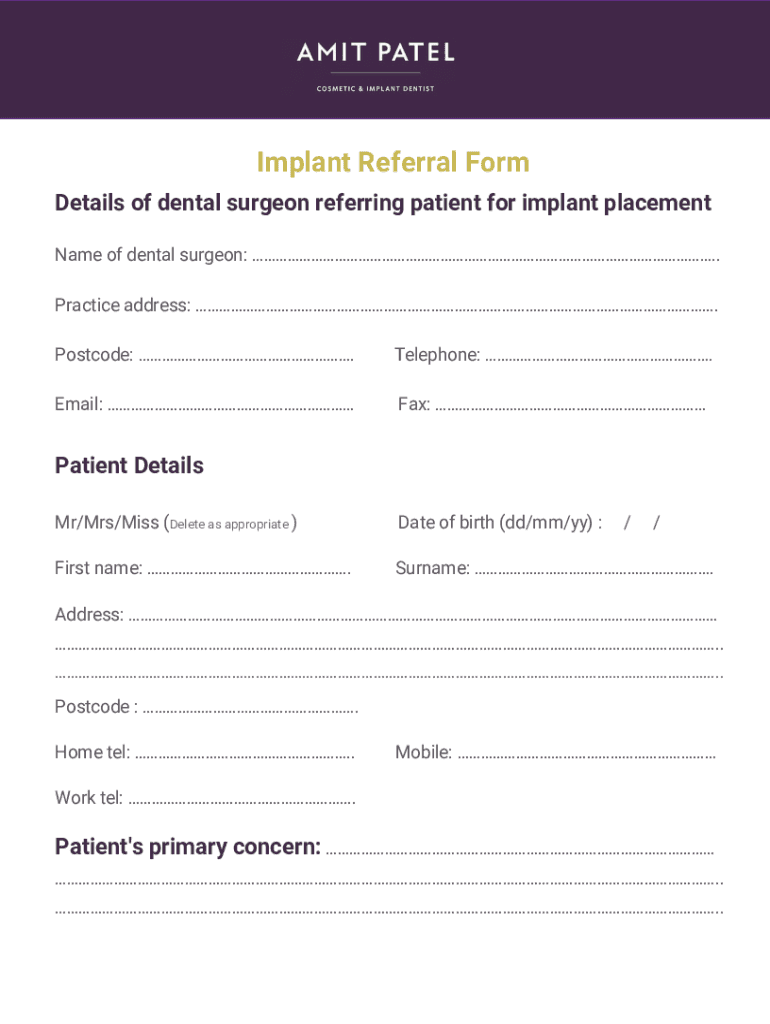 Fillable Online PERIODONTAL REFERRAL FORM - The Implant Experts Fax ...