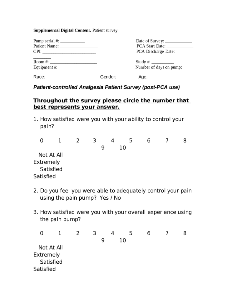 Patient-controlled Analgesia Patient Survey (post-PCA use) Doc Template ...
