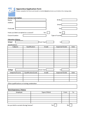 Fillable Online Electrician Application Form - GF Electrical - Fill and ...