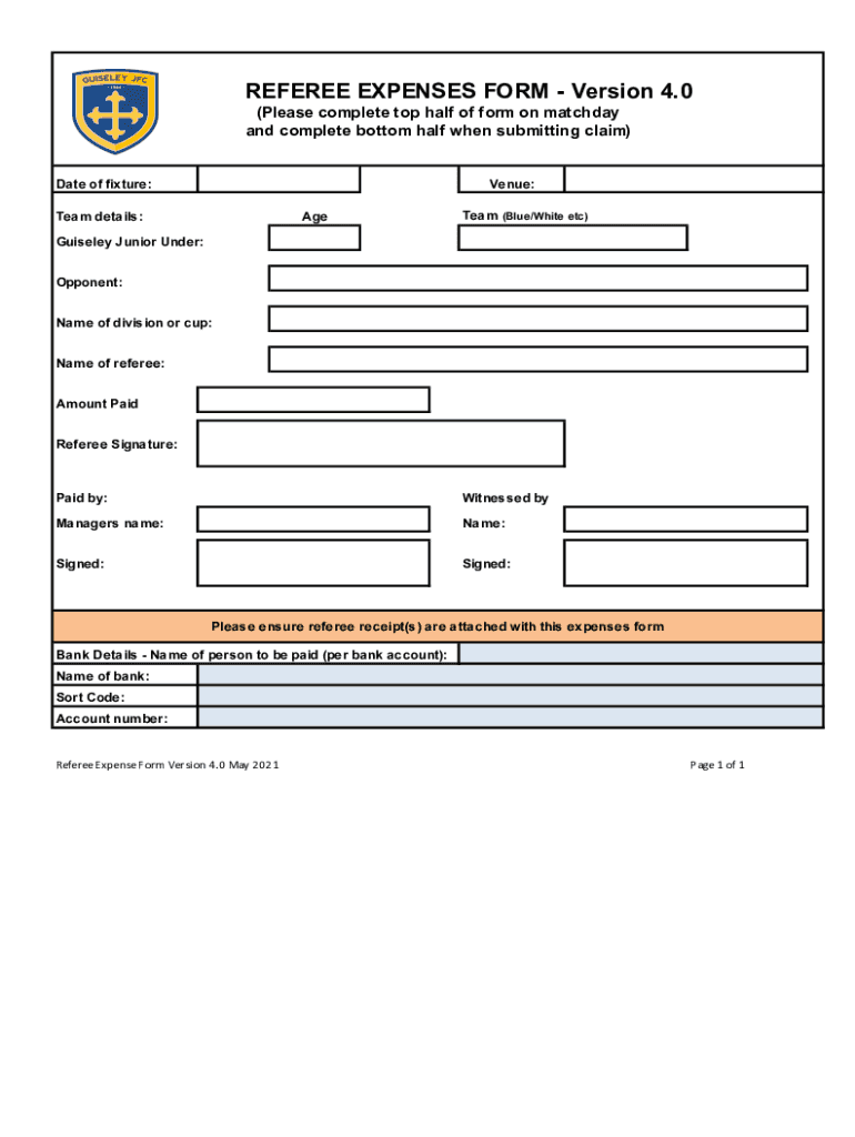 Fillable Online Referee Expense Claim Form 21-22 Version 4.0 DRAFT Fax ...