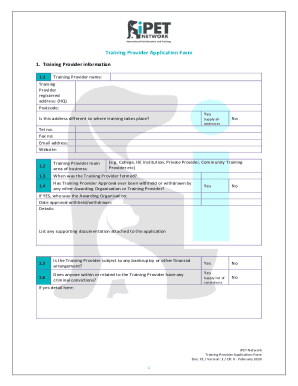 Fillable Online Training Provider Application Form - iPET Network Fax ...