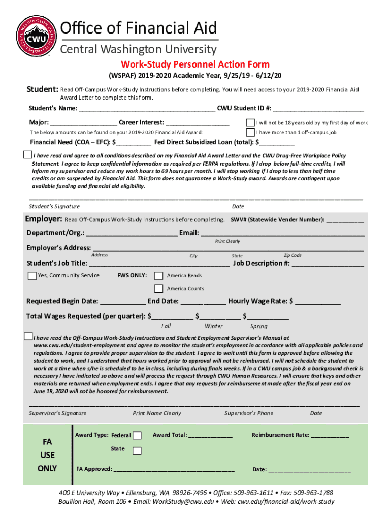 Fillable Online Campus Solutions iRattler Federal Work-Study Training ...