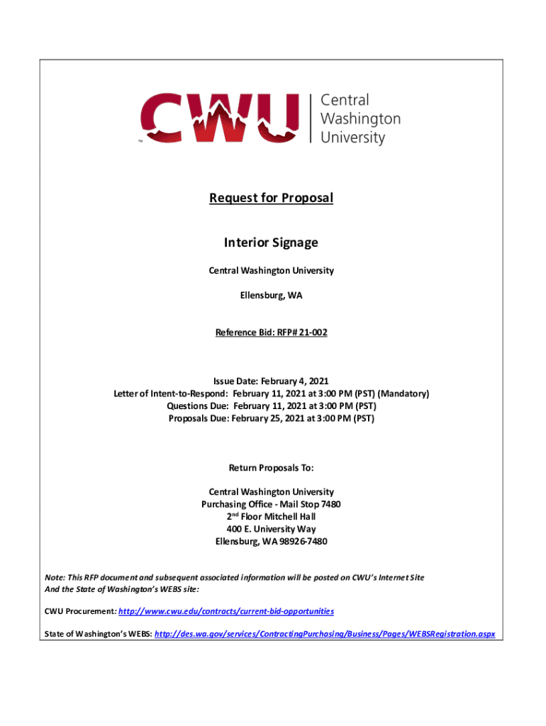 Fillable Online Request for Proposal Interior Signage - CWU HomeCentral ...