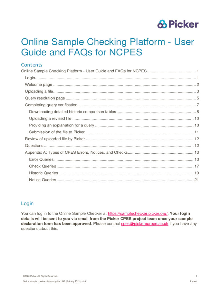 Fillable Online Online Sample Checking Platform - User Guide and FAQs ...