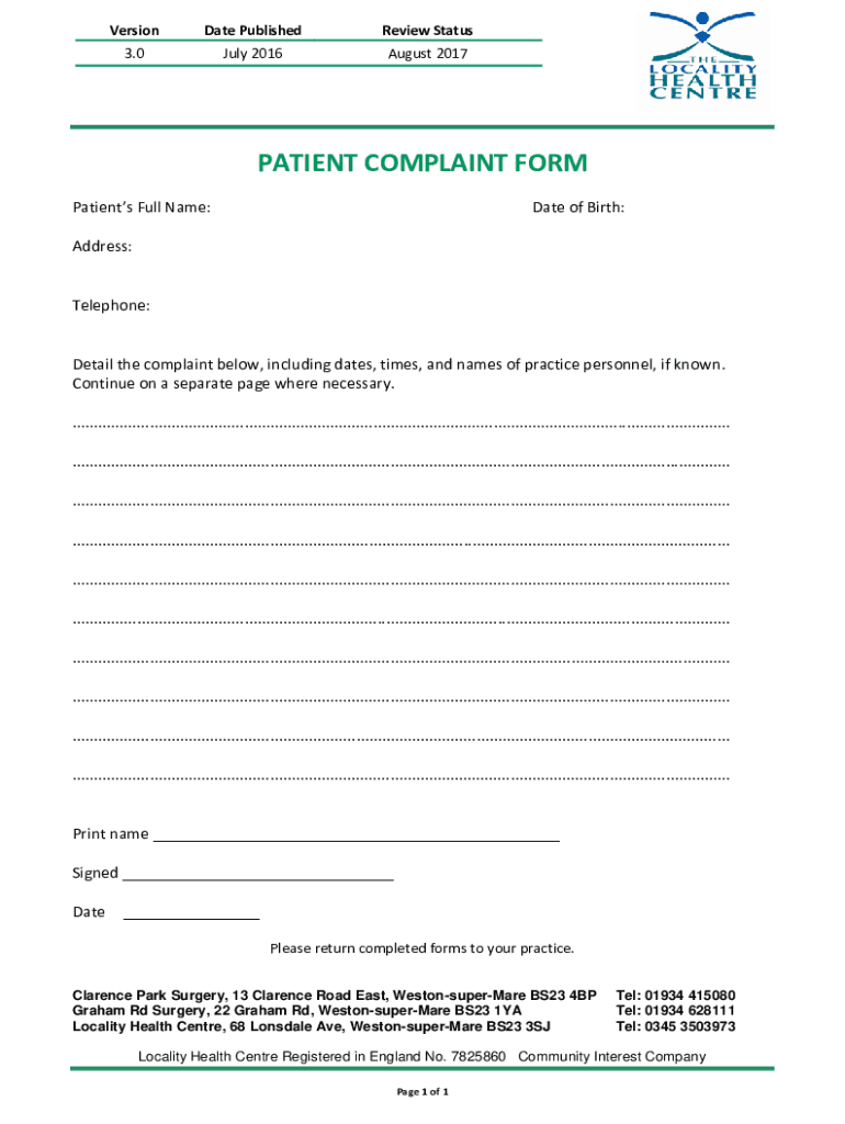 Fillable Online Zulu Road complaint-form.doc - Dr Irfan The Medical ...