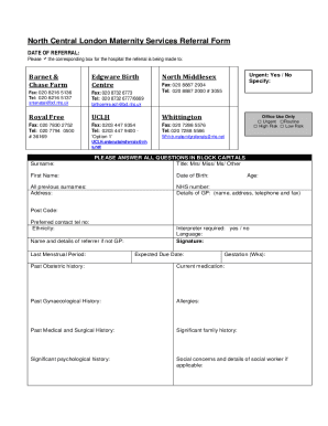 Fillable Online Maternity self referral form North Middlesex Hospital ...