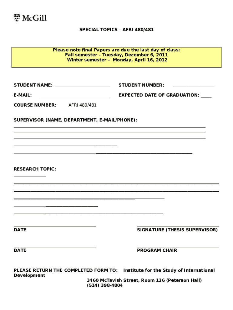 RESEARCH PROJECT APPROVAL - mcgill.ca Doc Template | pdfFiller