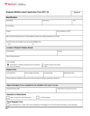 Fillable Online Fillable Online Graduate Mobility Award Application ...