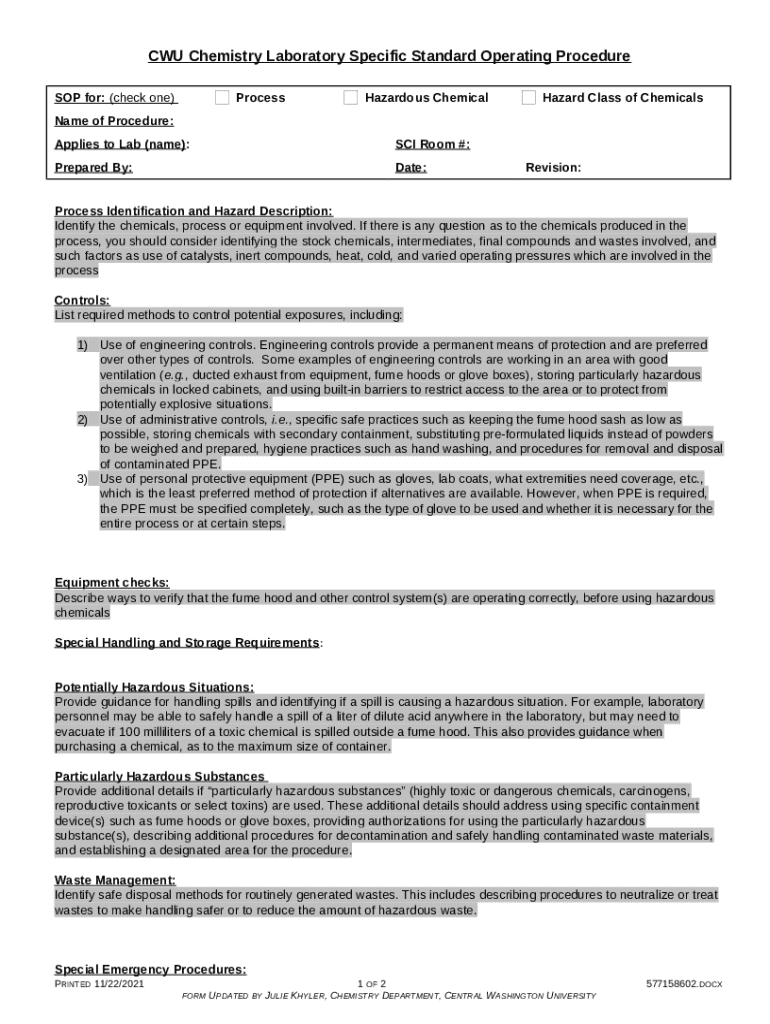 Chemical Warehouse Standard Operating Procedure Template ... Doc ...
