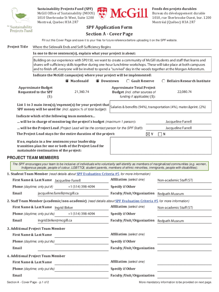 Fillable Online Sustainability - McGill University Fax Email Print - pdfFiller