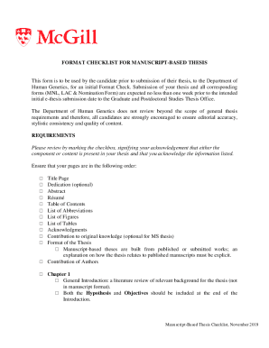 Fillable Online FORMAT CHECKLIST FOR MANUSCRIPT-BASED THESIS Fax Email Print - pdfFiller