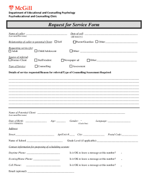 Fillable Online Request for Service Form - McGill University Fax Email ...