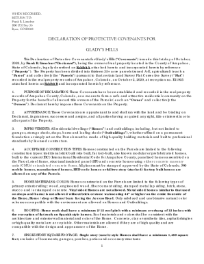 Fillable Online DECLARATION OF PROTECTIVE COVENANTS FOR GLADYS HILLS ...