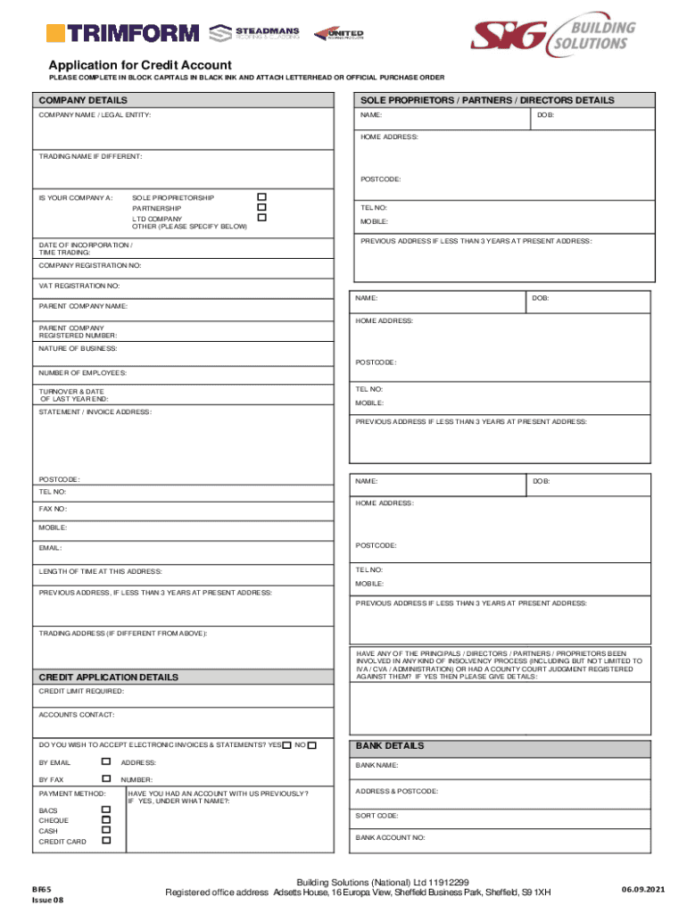 Fillable Online Fillable Online CREDIT APPLICATION FORM Technical ...