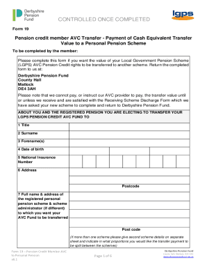 Fillable Online Form 19 Pension Credit AVC to Personal Pension Fax ...