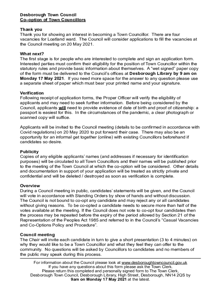 Fillable Online desboroughtowncouncil gov Application Form for Co ...