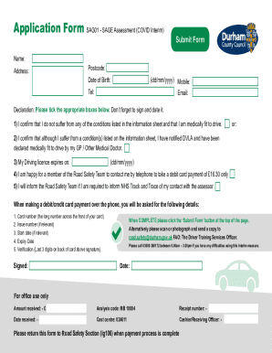 Fillable Online SAGE Assessment Application Form - Durham Fax Email ...