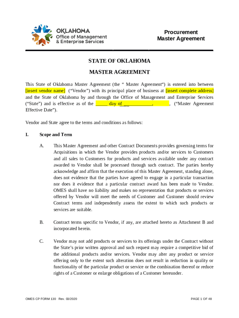 MASTER AGREEMENT STATE OF OKLAHOMA Master Agreement ... Doc Template ...