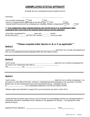 Fillable Online Unemployed Status Affidavit - Fill and Sign Printable ...