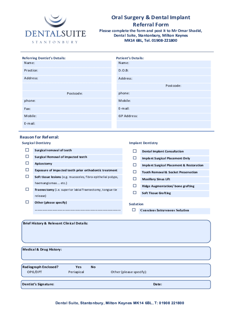 Fillable Online Oral Surgery Referral Form - Omar Fax Email Print - pdfFiller