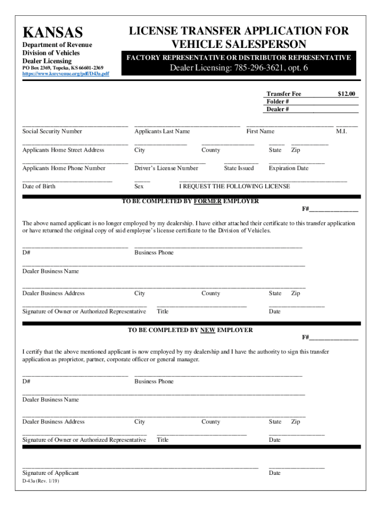 Fillable Online Kansas Department of Revenue Division of Vehicles ...