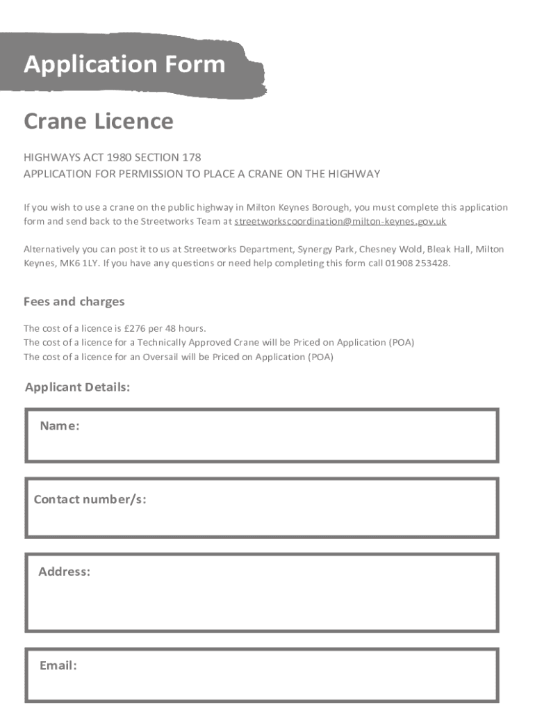 Fillable Online Crane Application Form Fax Email Print - pdfFiller