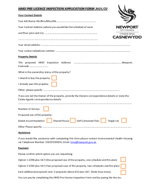 Fillable Online HMO Pre-licence inspection application form 2021 22 Fax ...