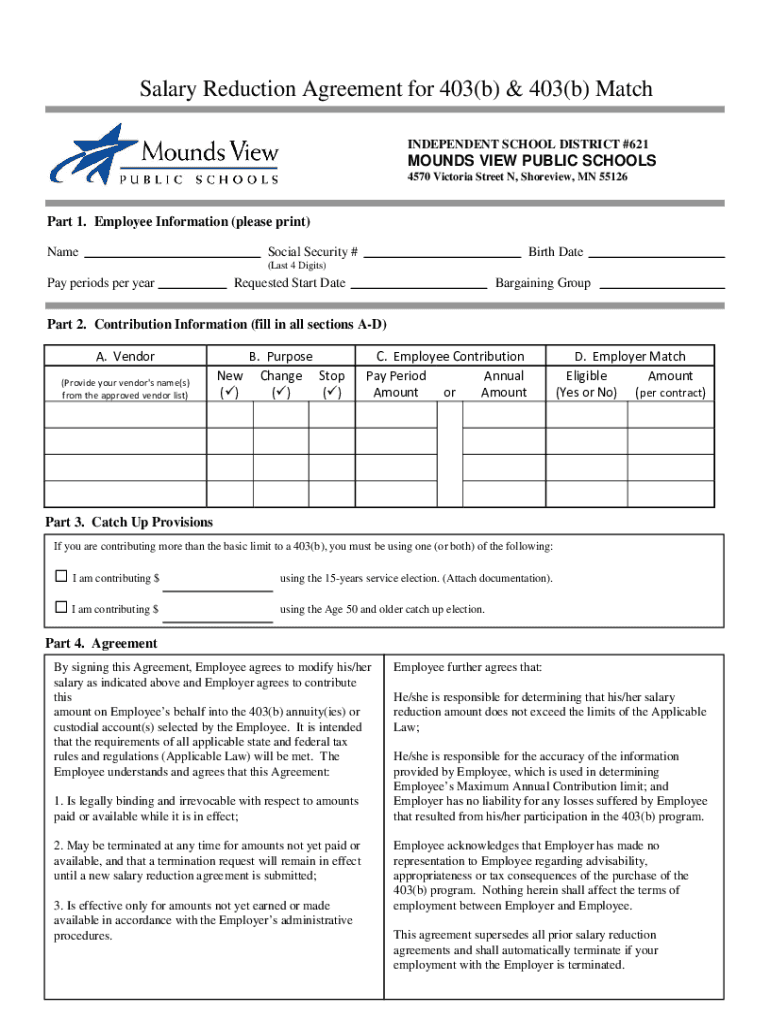 Fillable Online Fillable Online Salary Reduction Agreement for 403(b)/403 ... Fax Email Print ...