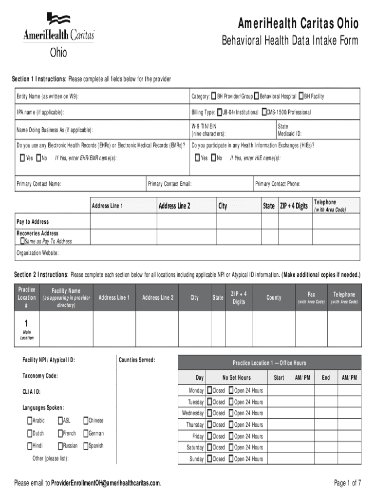 Fillable Online Behavioral Health Data Intake Form - Providers ...