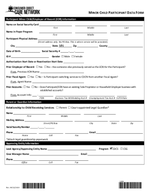 Fillable Online MINOR CHILD PARTICIPANT DATA FORM - Consumer Direct ...