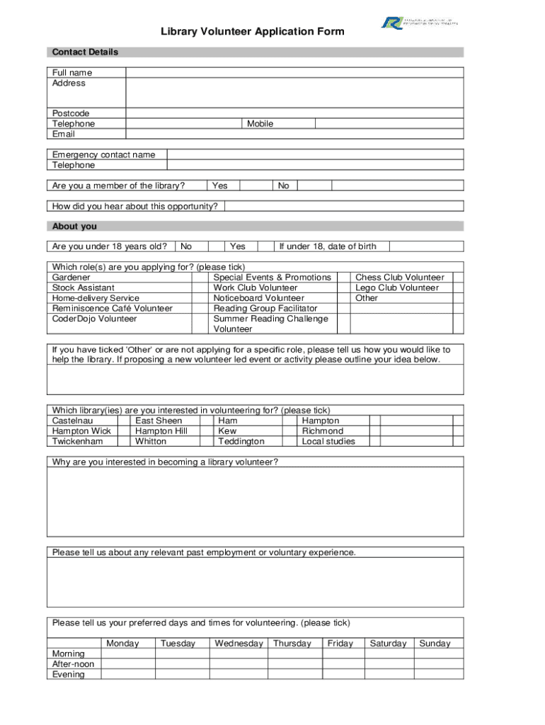 Fillable Online richmond gov cmpl.orglibrary-volunteer-application ...