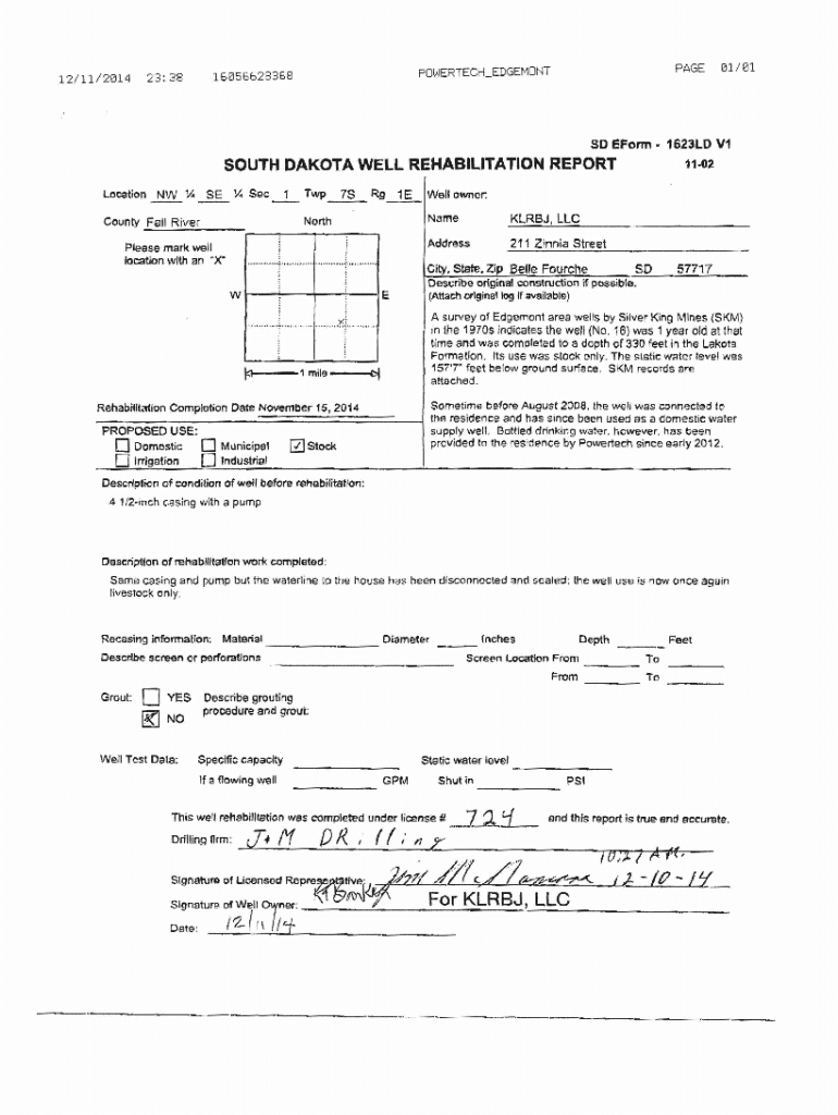 Fillable Online SD DENR Wells Completion Reports - State of South ...