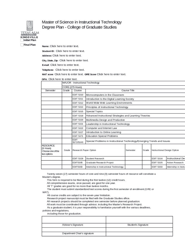 MASTER OF SCIENCE IN EDUCATION DEGREE PLAN - tamuk.edu Doc Template ...